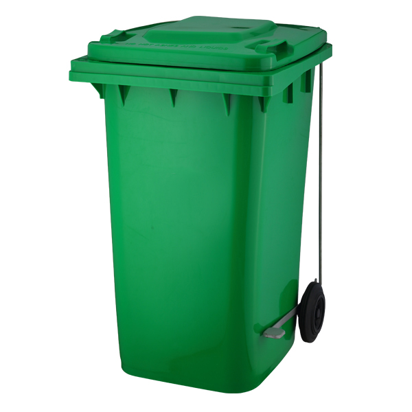 Basurero 120 lts VERDE con tapadera y ruedas sin pedal | Glanz